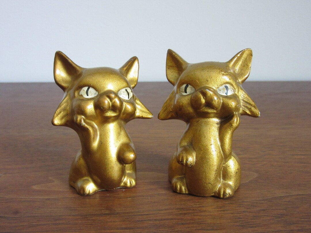 Vintage Set Mid Century Gold Cat Figurines, 2-5/8", Miniature Pair ...