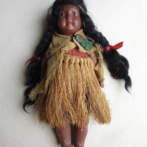 WWII Era Vintage Maori Doll, New Zealand, Chin Tattoo, Plaster, Jointed ...