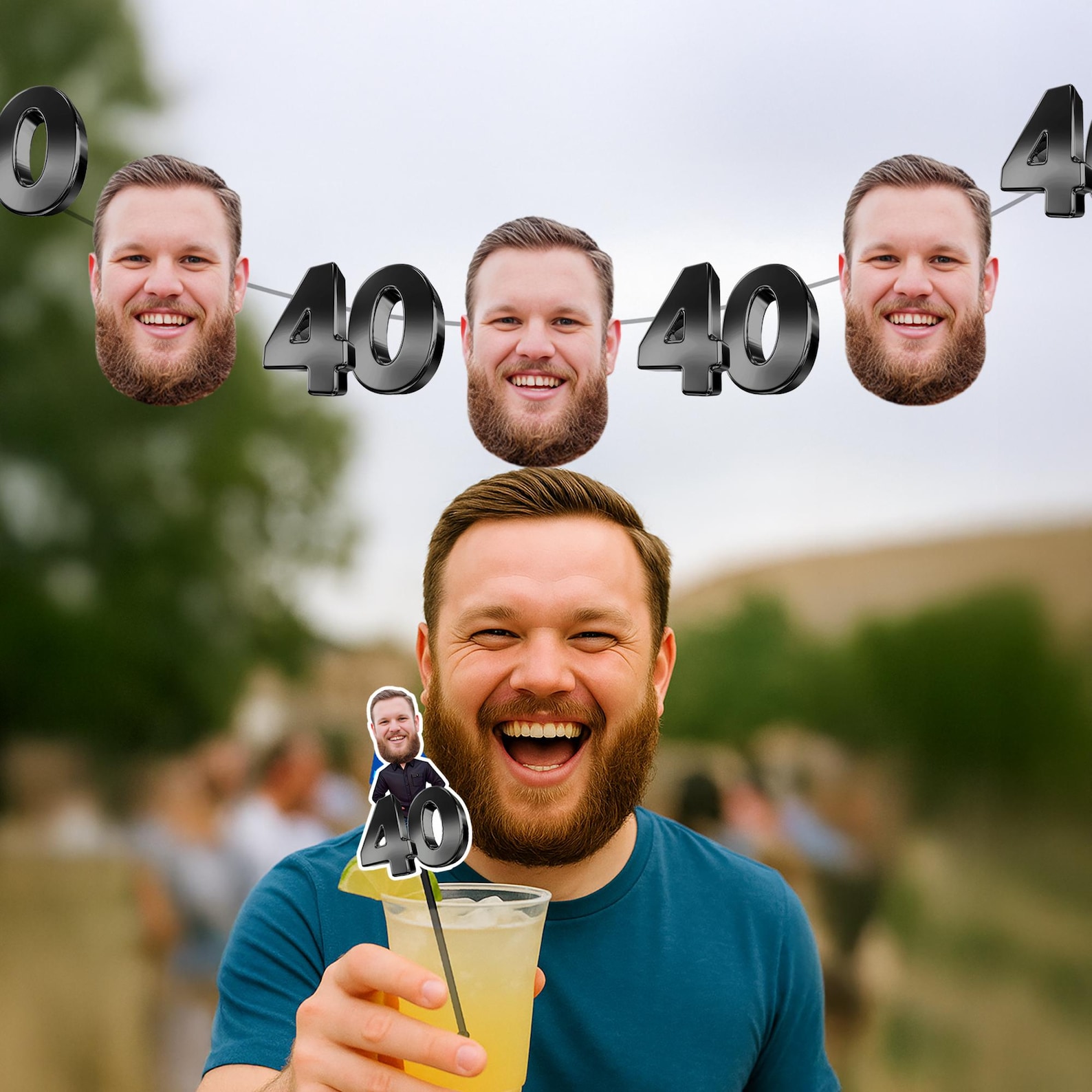 Custom 40th Birthday Banner, Face Cutout Birthday Banner, 40th Birthday ...