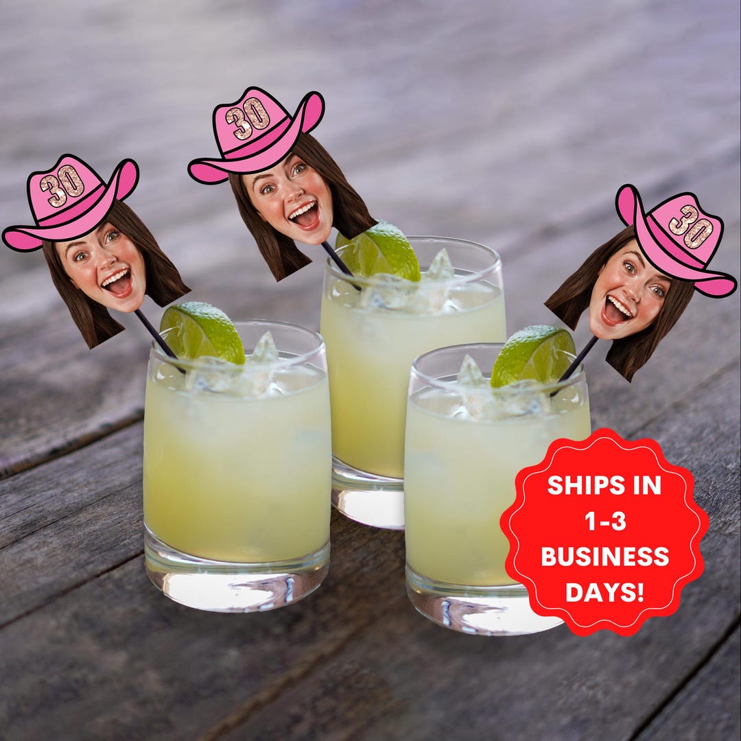 Western Drink Stirrers With Face and Pink Cowgirl Hat, Personalized ...
