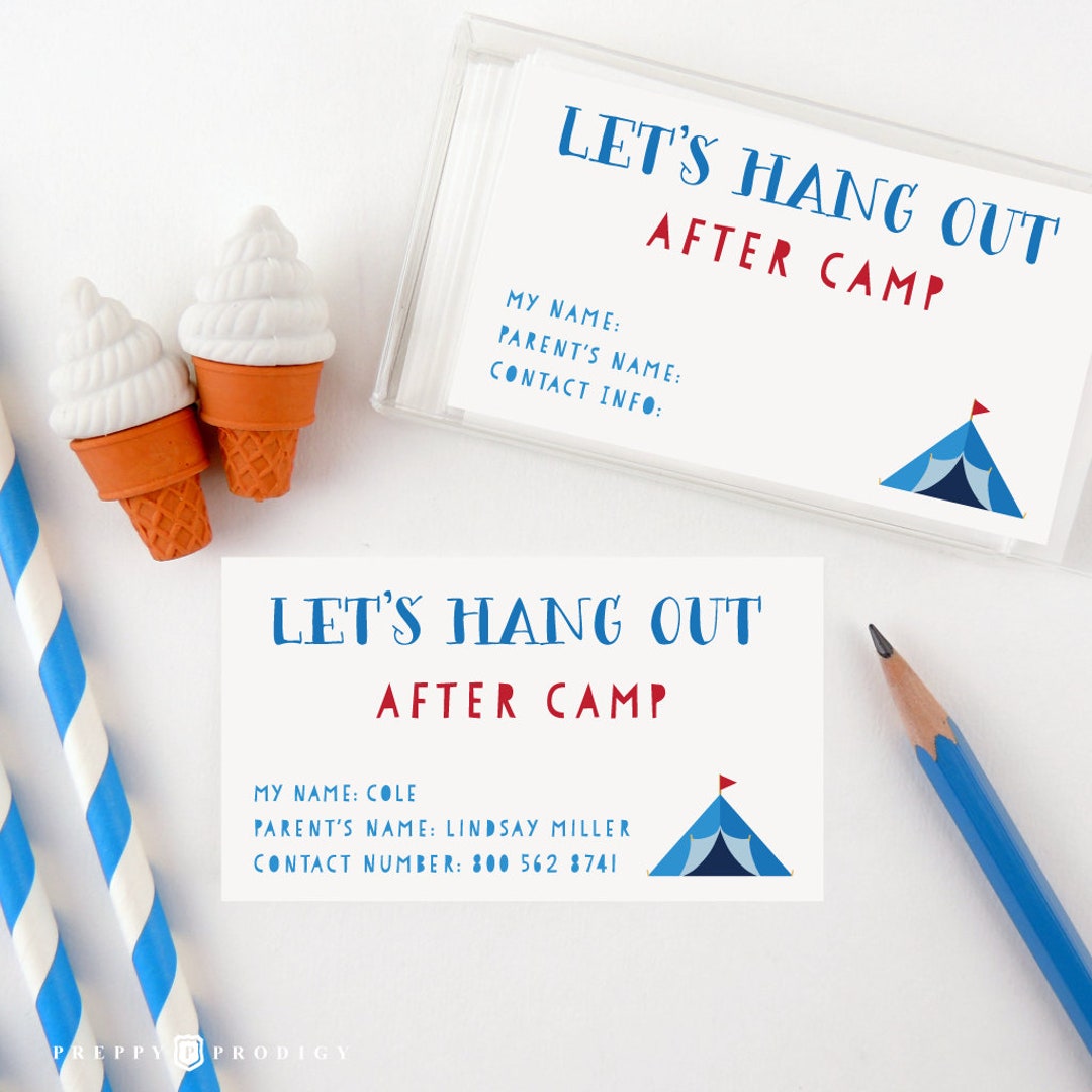 Camp Playdate Cards, Kids Camp Calling Cards, Camp Play Date Card, Boys ...