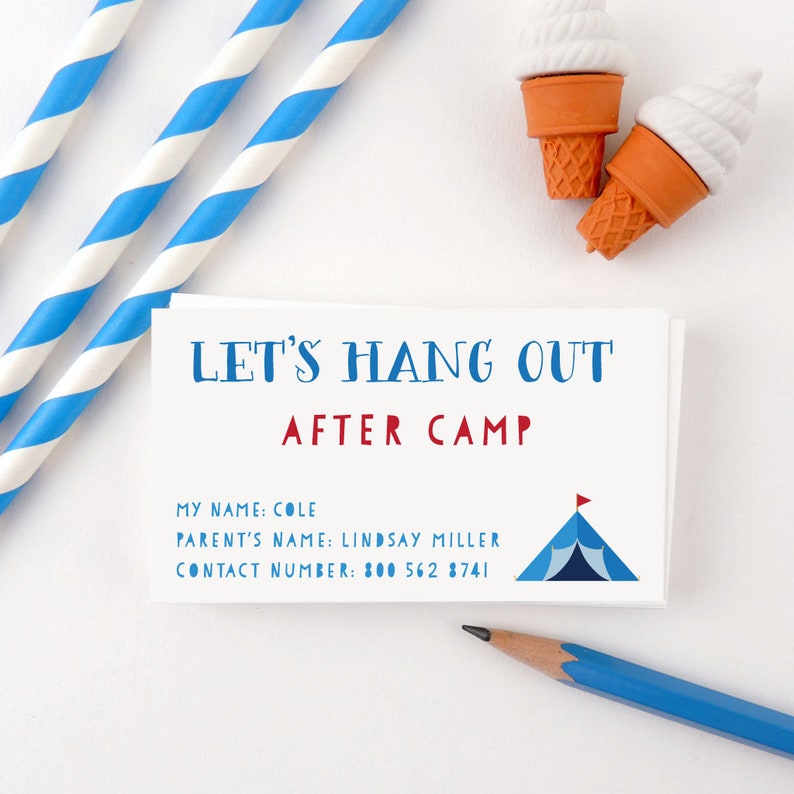 Camp Playdate Cards, Kids Camp Calling Cards, Camp Play Date Card, Boys ...