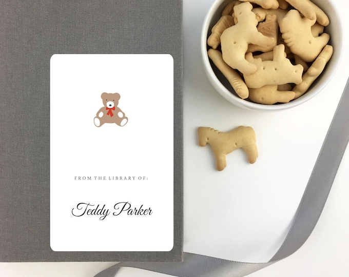 Personalized Teddy Bear Bookplate Stickers, Kids Gift, Set of 16 - Etsy
