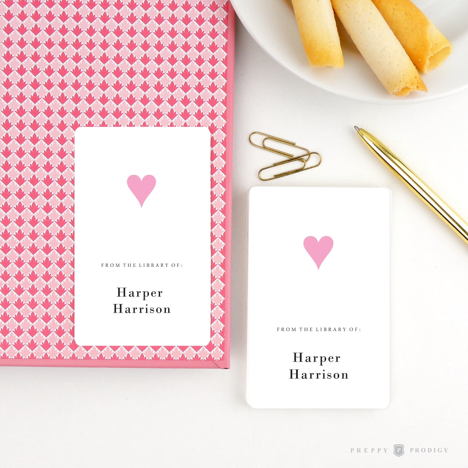 Personalized Pink Heart Bookplate Stickers, Kids Book Labels, Set of 16 ...
