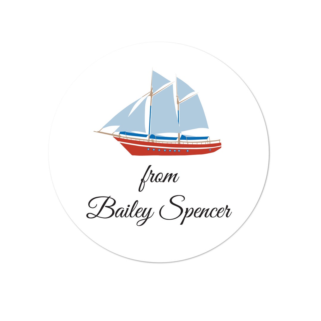 Sail Boat Ship Stickers, Personalized Birthday Favor Stickers, School ...