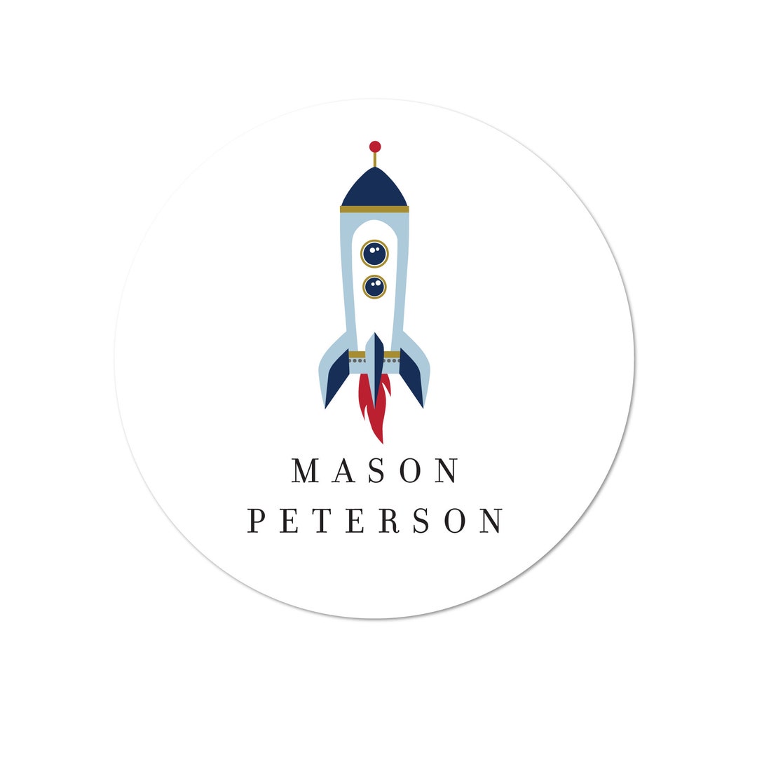 Space Rocket Ship Stickers, Personalized Birthday Favor Sticker, School ...