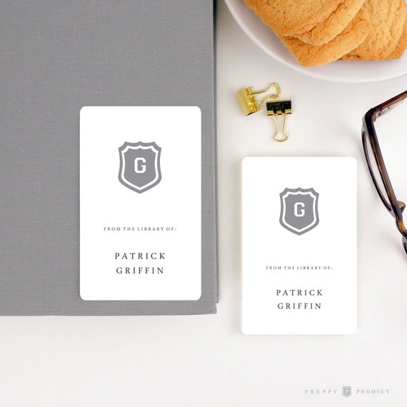 Personalized Bookplate Stickers Preppy Shield Bookplates for - Etsy