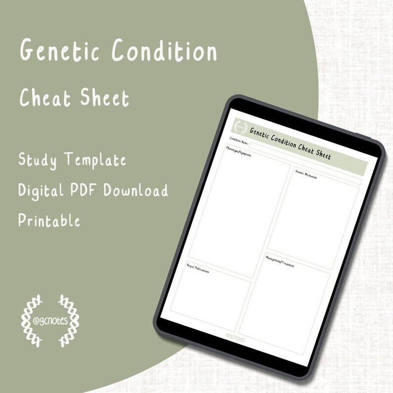 Genetic Condition Cheat Sheet | Printable A4 Digital Download - Etsy