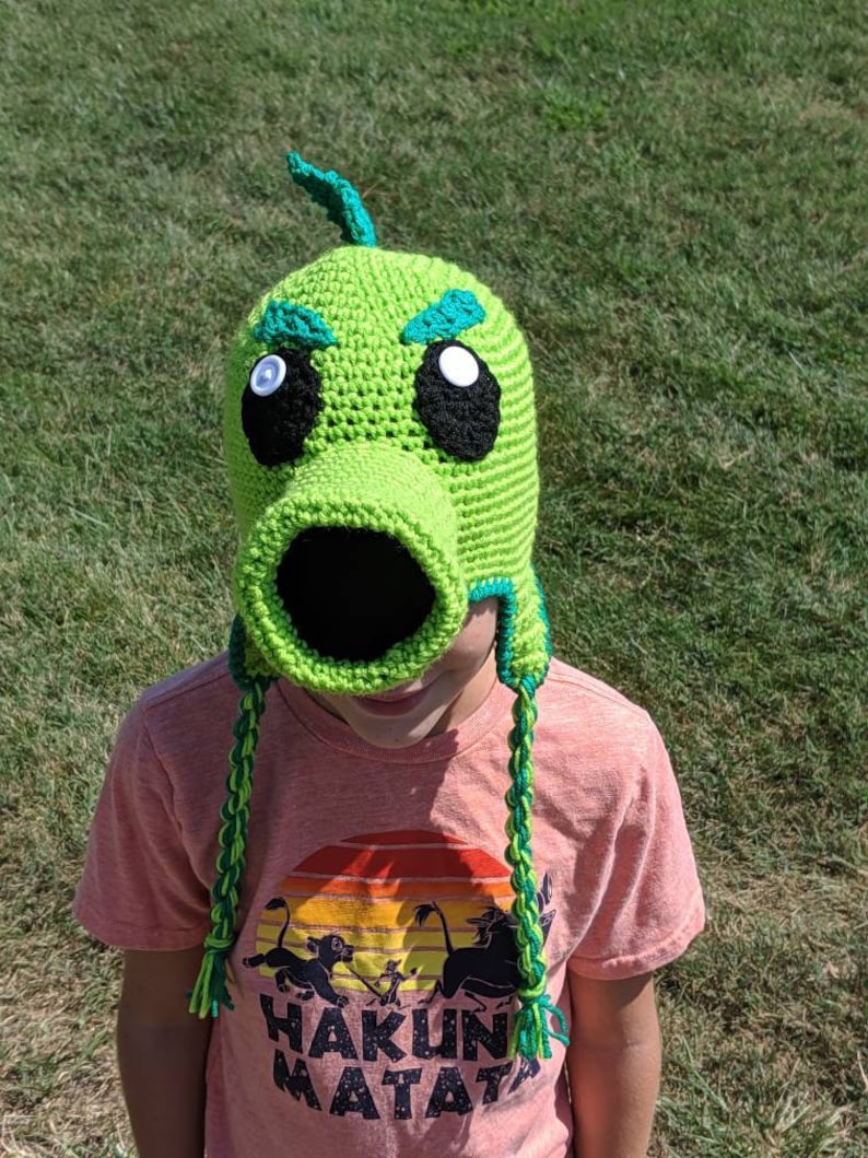 Green Peashooter Pea Shooter Crochet Hat Beanie Stocking Cap With ...