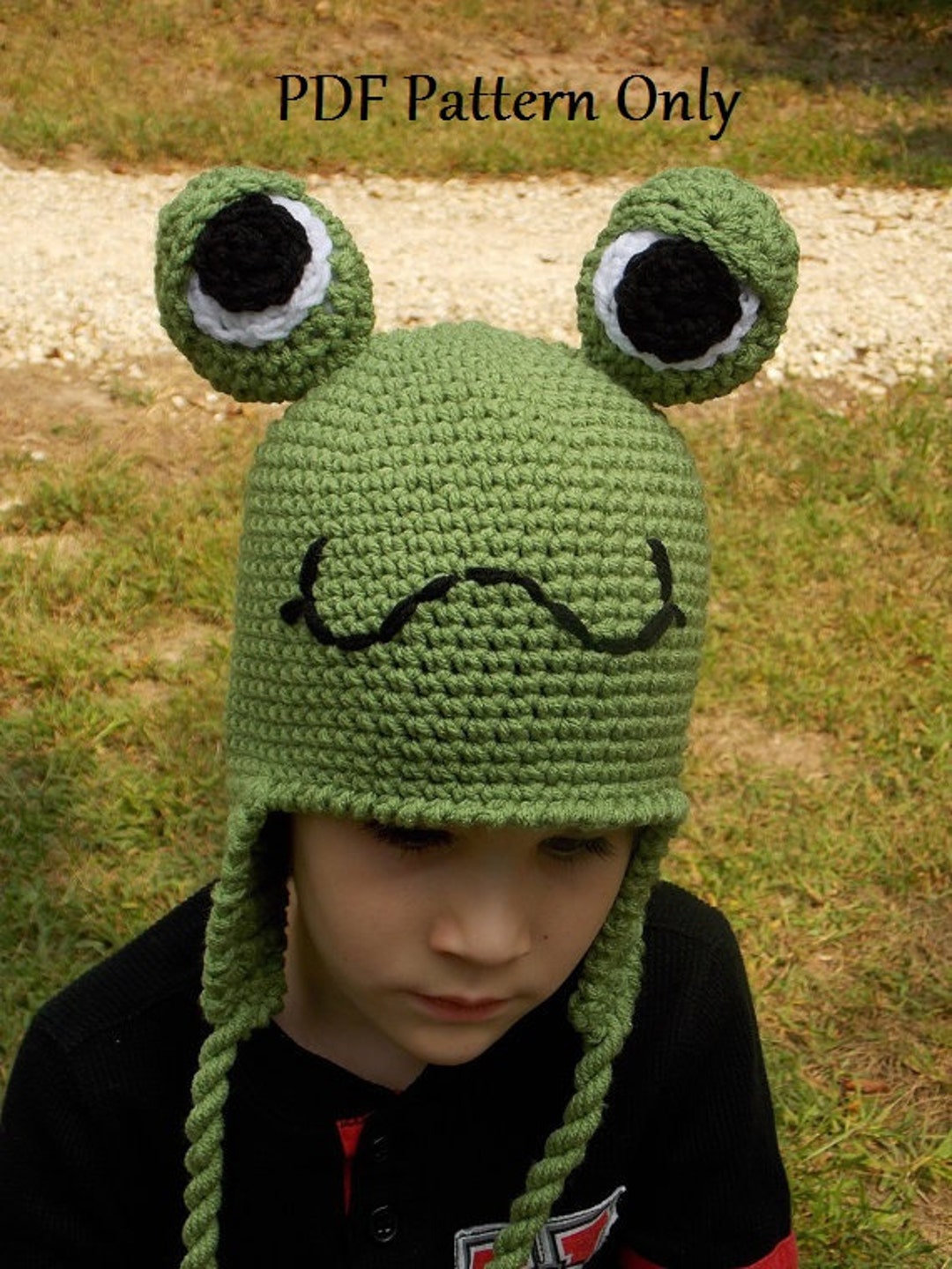 Green Frog Beanie, Hat, Stocking Cap With Earflaps - PDF Pattern Only ...