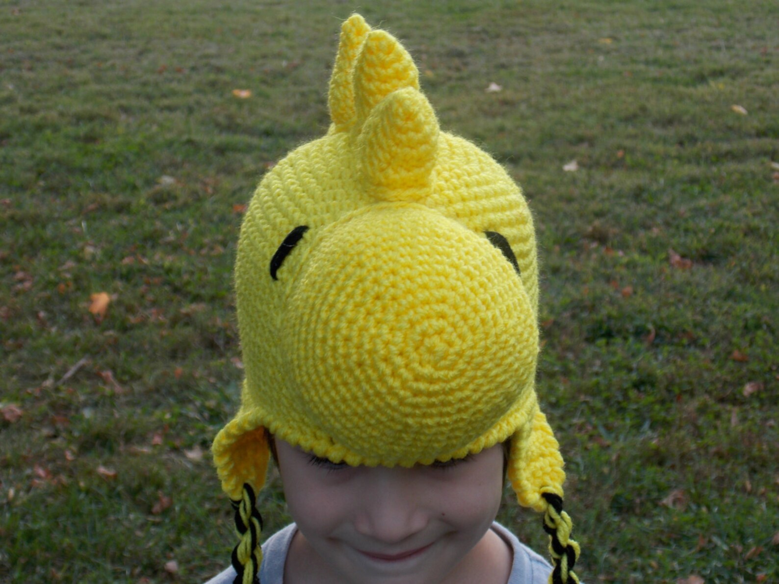 Hand Crocheted Yellow Bird Beanie Hat Stocking Cap With Ear Flaps PDF ...