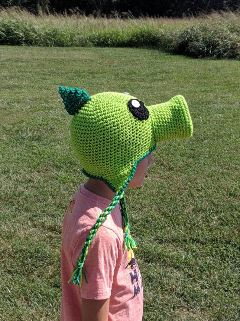 Green Peashooter Pea Shooter Crochet Hat Beanie Stocking Cap With ...