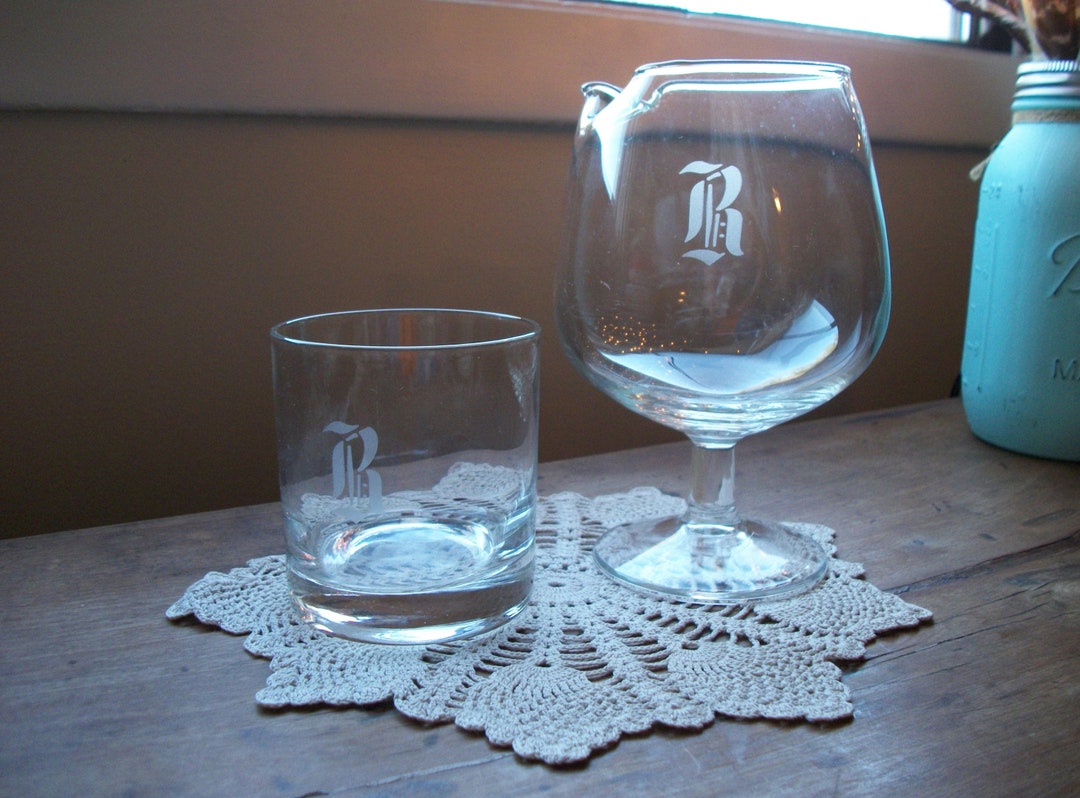 Snifter and Pitcher 16 Fl Oz Size With 6 Fl Oz Crystal Rock Glass Heavy ...