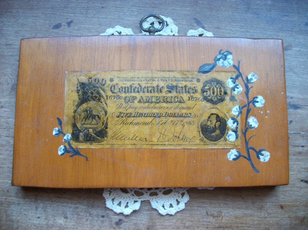 Confederate States of America 500.00 Bill Wood Mounted Home Bar Display ...