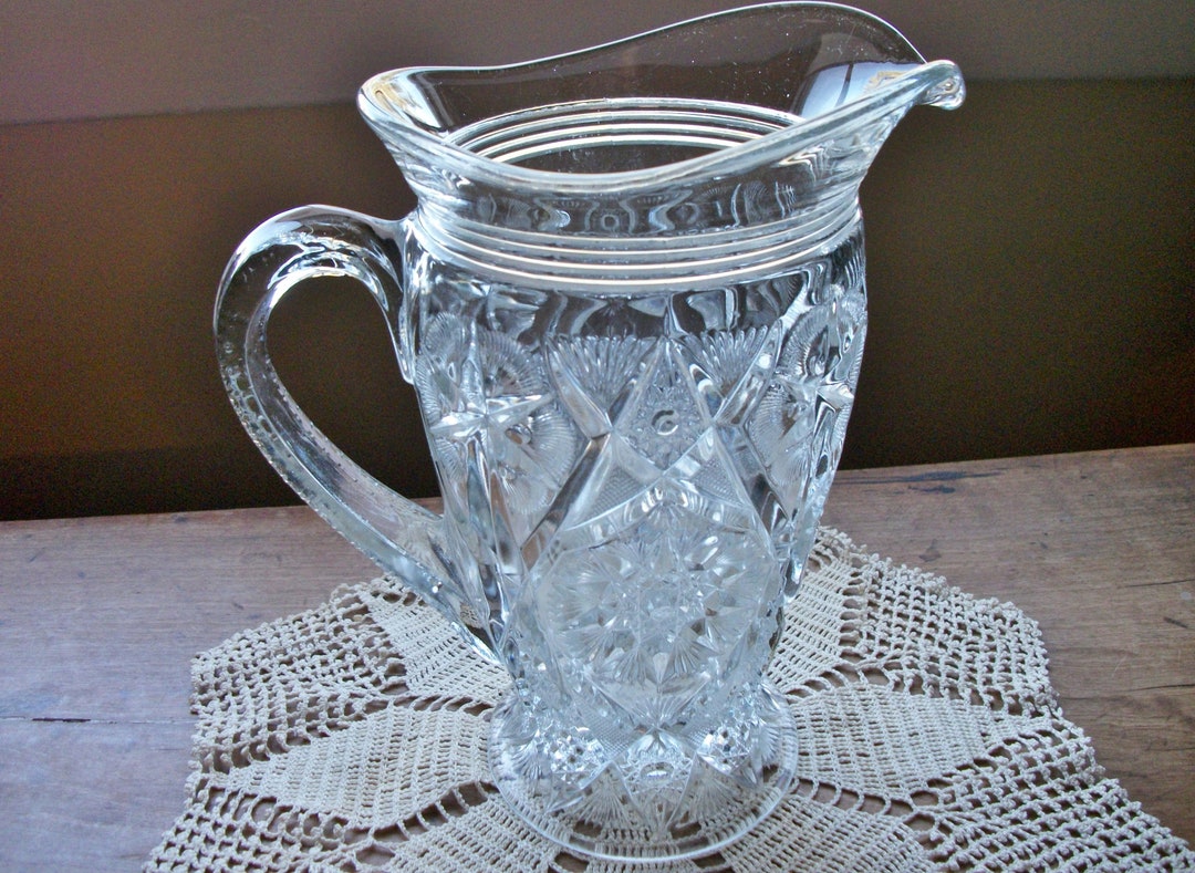 Mckee Signed Pres-cut Glass Water Pitcher YUTEC Pattern Ca. 1900's One ...