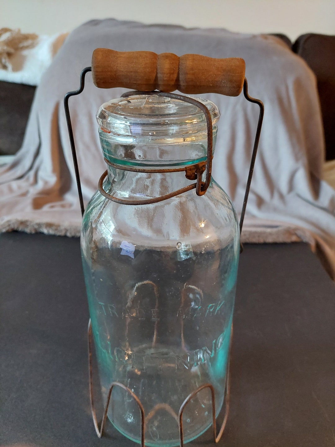 Lightning Trade Mark Fruit Food Storage Jar W Wax Ring Steel Wire Bail ...