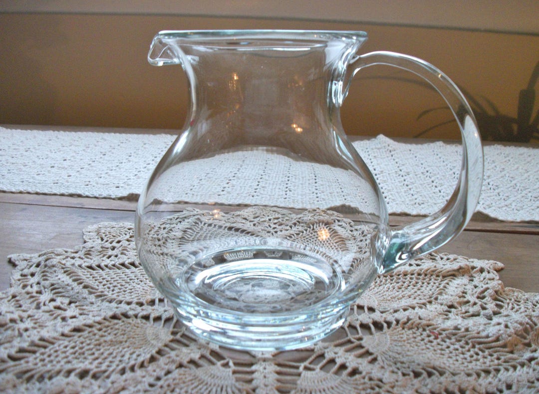 Fine Crystal Glass Pitcher W Large Applied Handle and Pouring Ice Lip ...