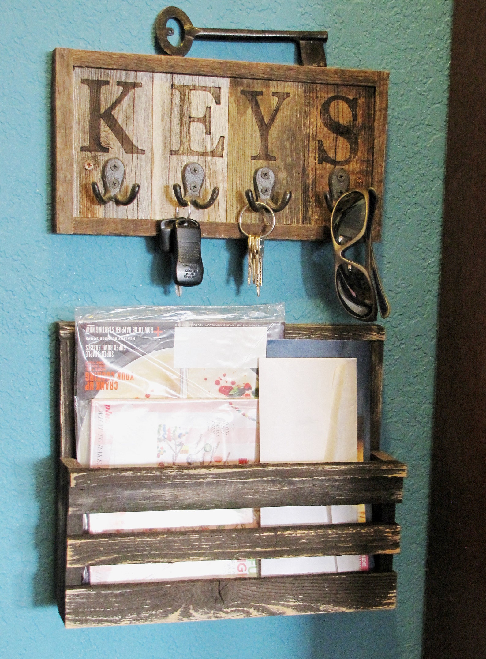 Rustic Wall Mounted Key Hook Rack Wooden Key Chain Holder | Etsy