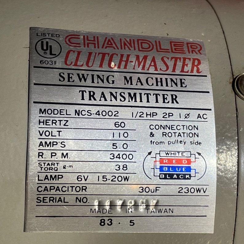 Chandler Clutch Motor Industrial Sewing Machines Model NCS-4002 - Etsy