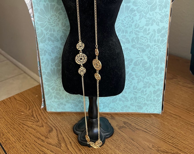 Vintage Abstract Spiral Design Circles Gold Tone Long Necklace 34”long ...