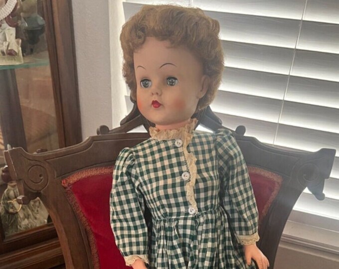 Vintage 28" Doll A-E Marked Superflex W Blonde Curly Hair/green Sleepy ...