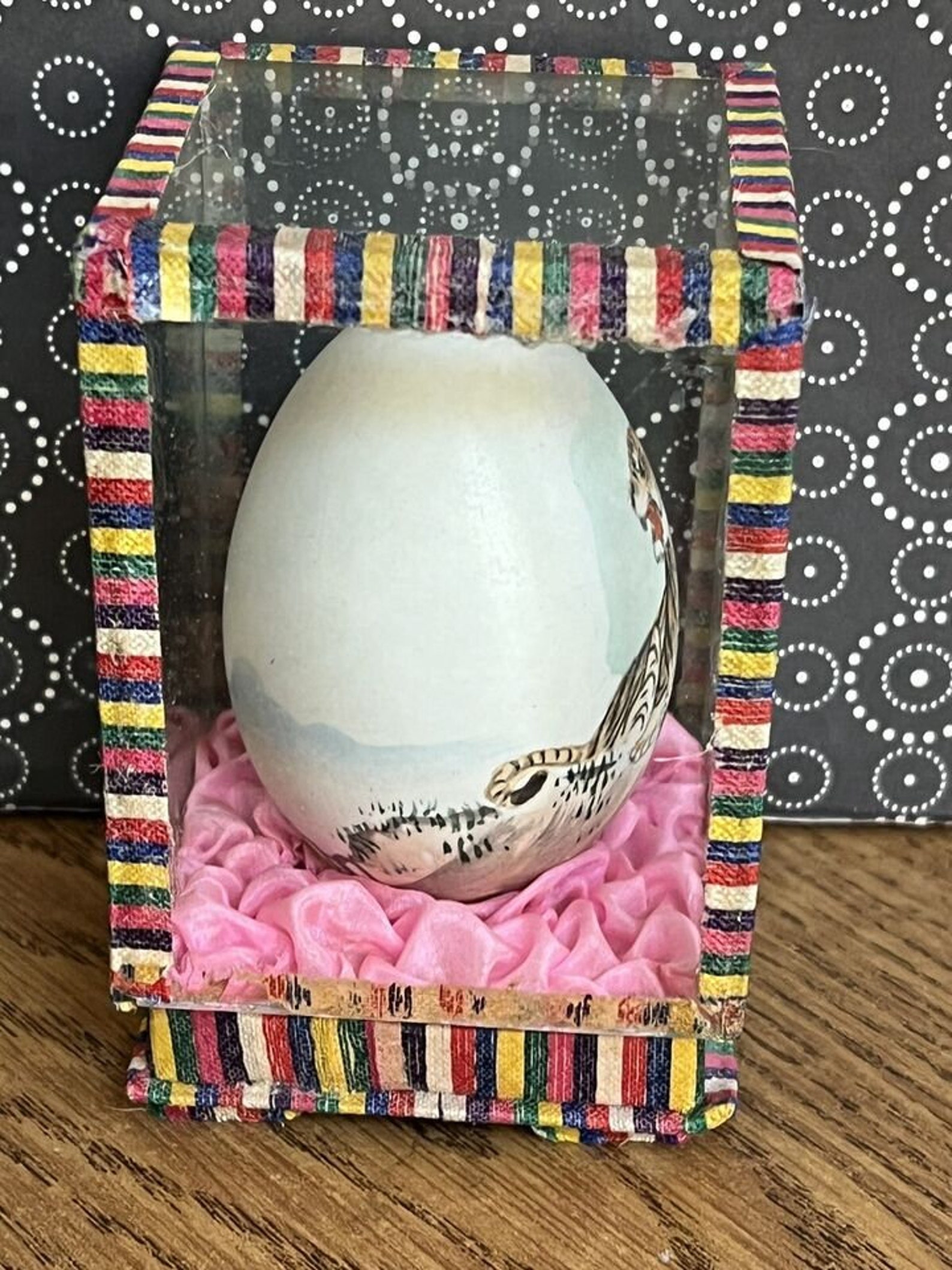 Vintage Tiger Hand Painted Egg Shell in Rainbow Clear Display Case 3 ...