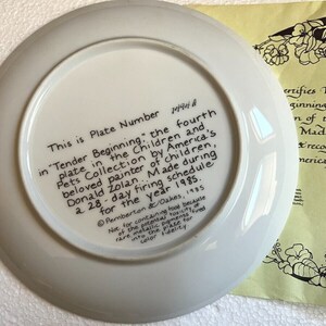 1985 "tender Beginning" Plate BY Donald Zolan #1494A Vintage + COA 7 3/ ...