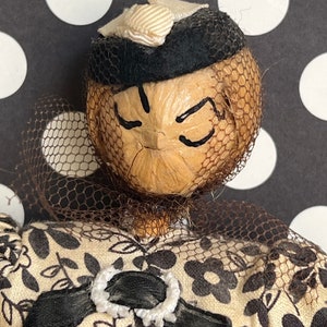 Vtg Folk Art Wooden 9 Nut Head Peg Doll Handmade Dress W - Etsy