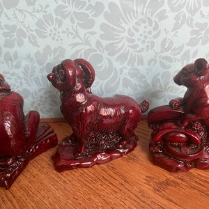Set 4vintage Chinese Red Resin FENG SHUI Figurinesram, Mouse, Rooster ...