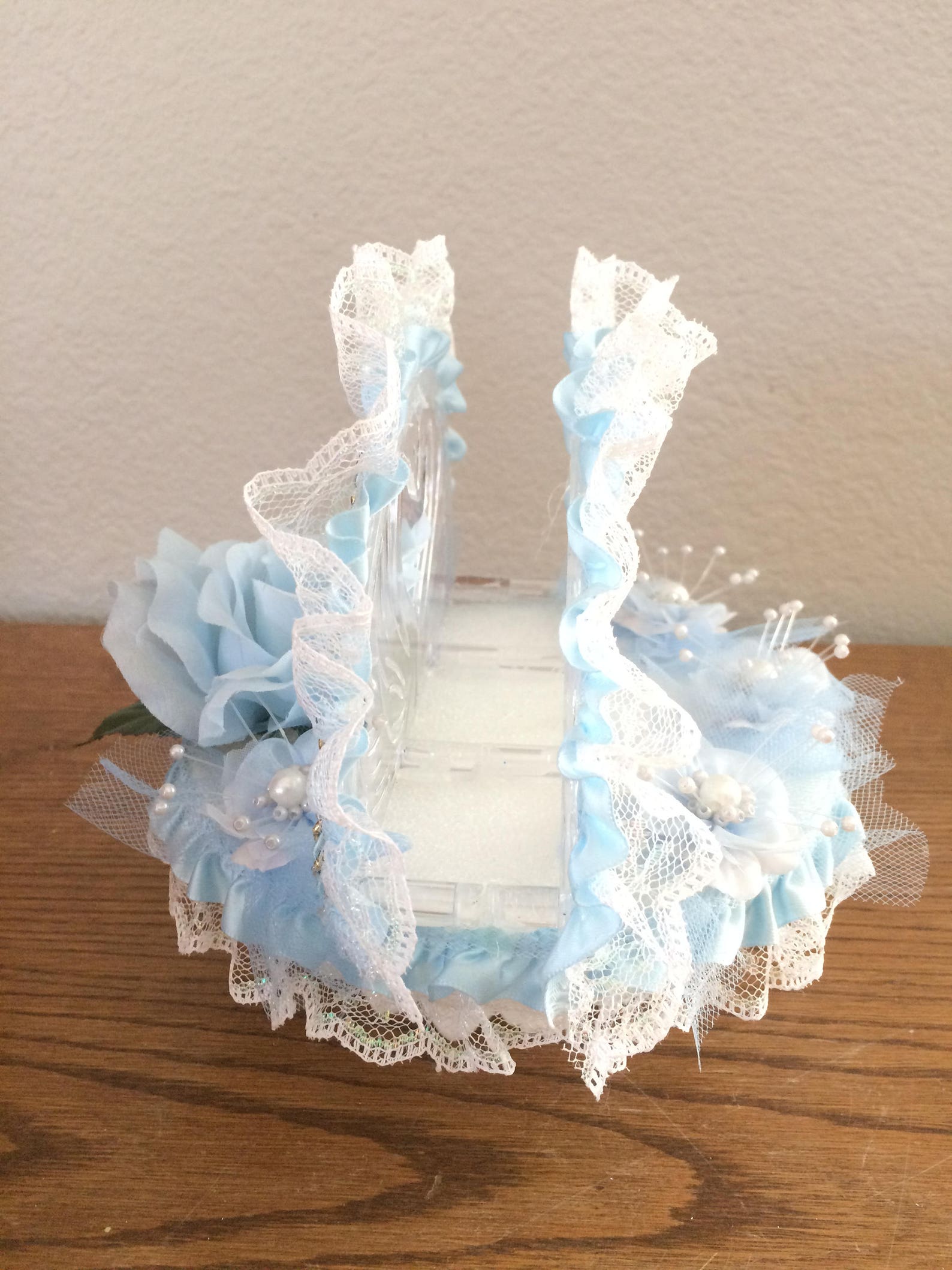 Vintage Light Blue Floral & Lace Wedding Cake Topper Hand Made | Etsy