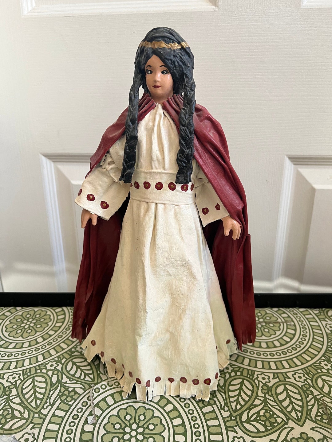 Vintage Paper Mache Indian Princess Doll 13.5" Black Braids, Painted ...