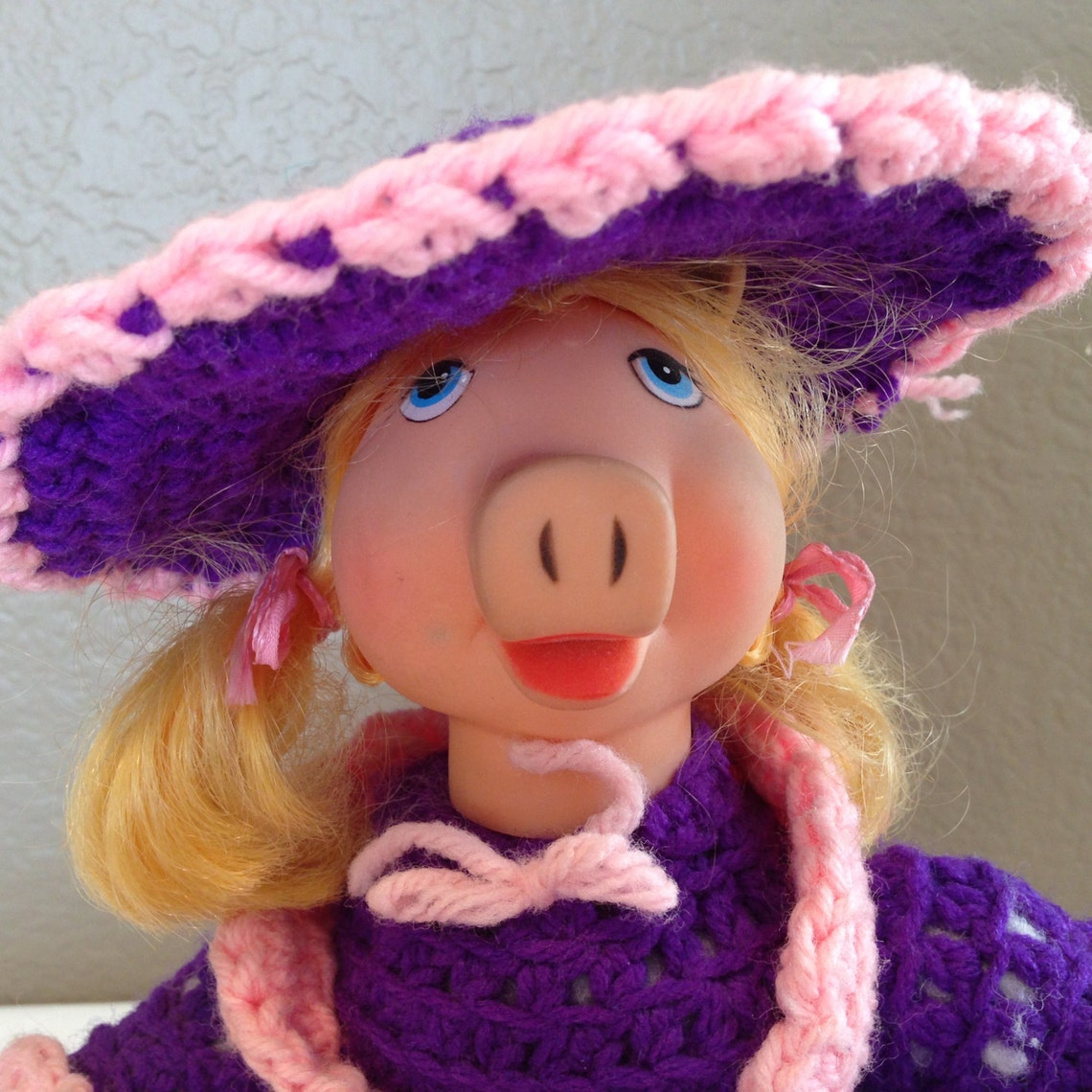 Vintage Blonde Haired Miss Pig Doll With Crocheted Dress and Hat-12" - Etsy