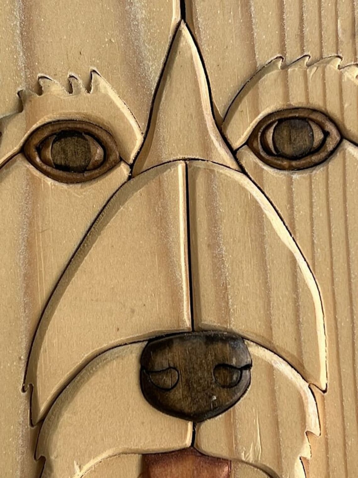 Vtg White Westie Dog Head Wood Intarsia Wall Hanging Decor by Michael ...