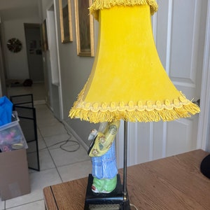 Vtg God of Longevity Bald Old Man Porcelain Chinese Yellow Shade Table ...