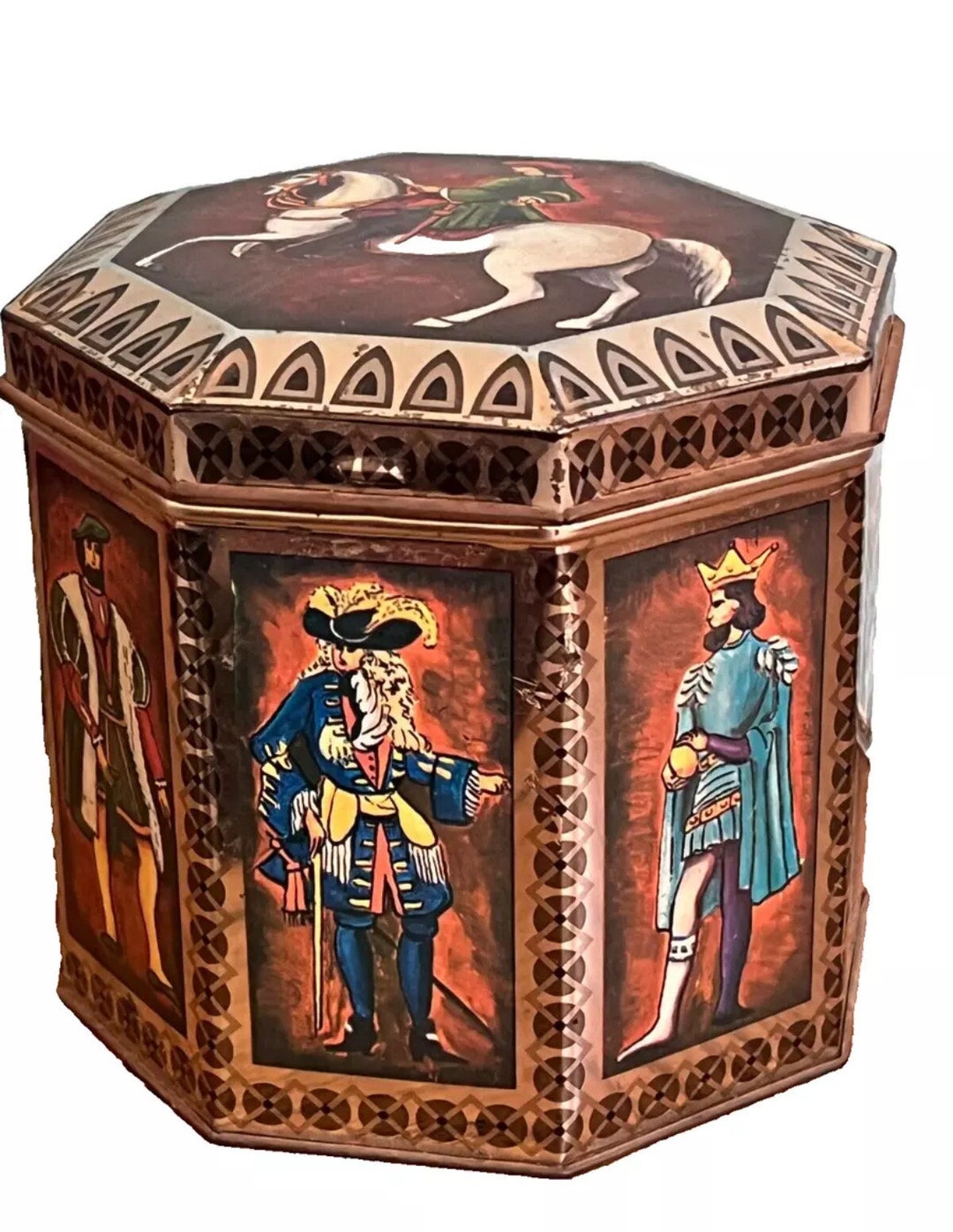 Rare Vintage Royalty Octagon 8 Sides Tin Can Container Made in West ...