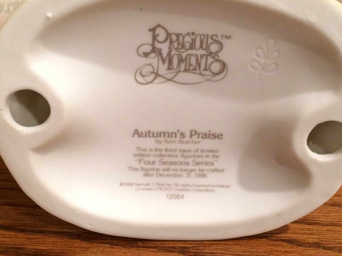 Precious Moments "autumn's Praise" Figurine #12084, Mint in Box 1984 - Etsy