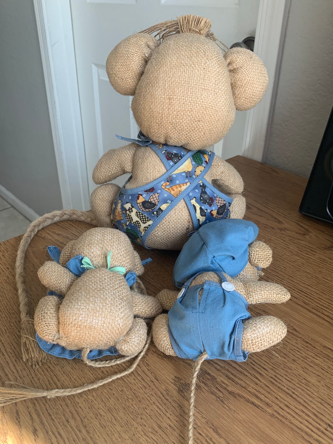 Vtg Set of 3 Handmade Burlap Broom Stuffed Mice Animals Family - Etsy