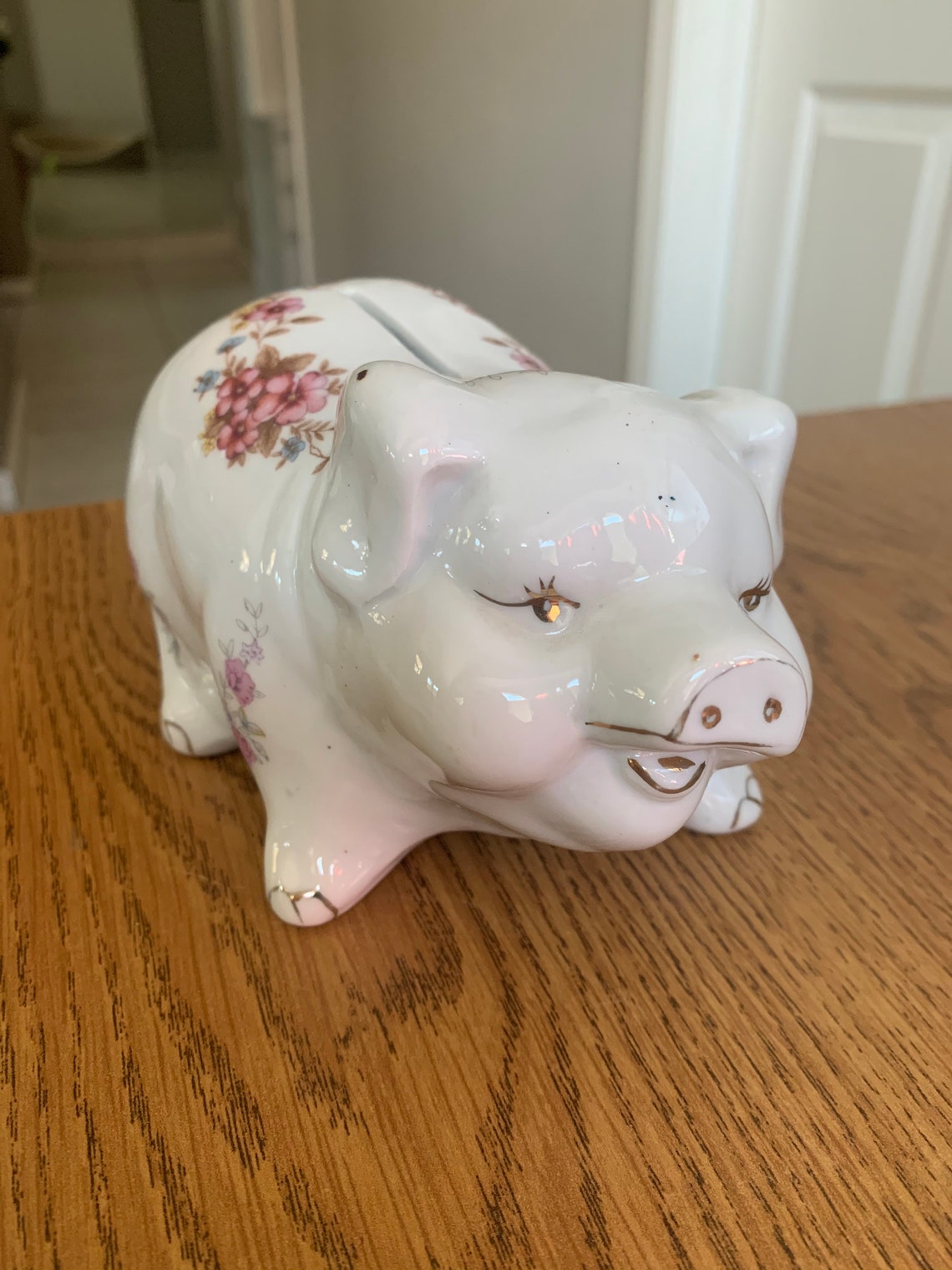 Vintage Porcelain Floral Pig Piggy Bank Swine Hand Painted - Etsy