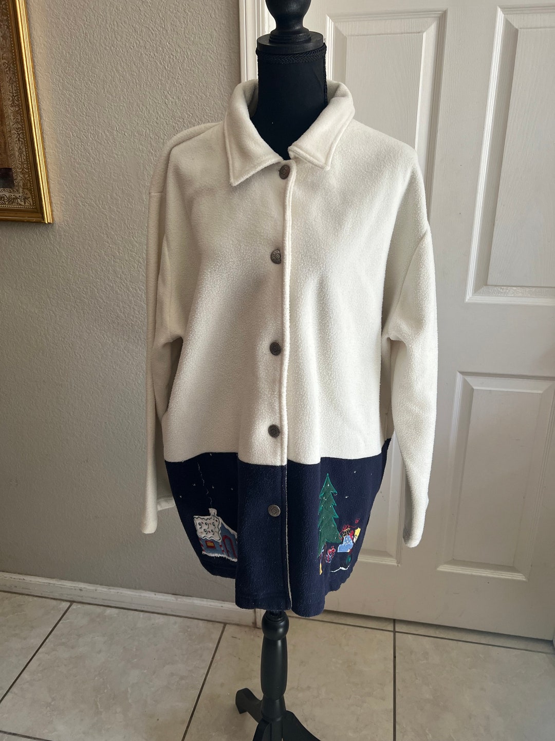 Vtg Lauren Brooke Womens Plus Button up Christmas Collared Jacket off ...