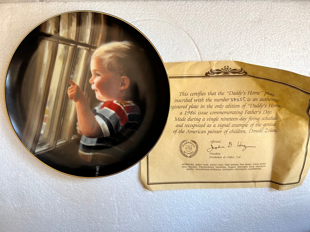 1986 "daddys Home" Plate BY Donald Zoland #3865C Vintage + COA 7 3/4 ...