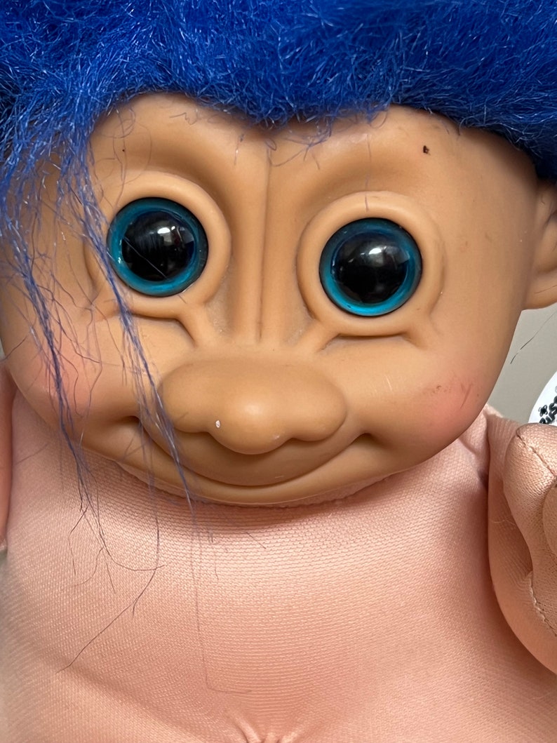 Vintage Russ Troll Plush Doll 12 Blue Hair Blue Eyes Belly - Etsy