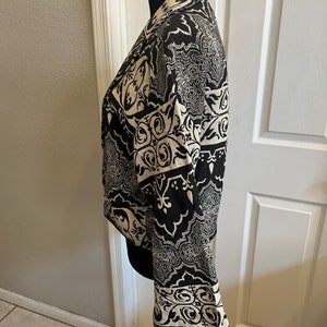 Vintage Flashback Black Cream Print Jacket Blazer Size L Cropped Womens ...