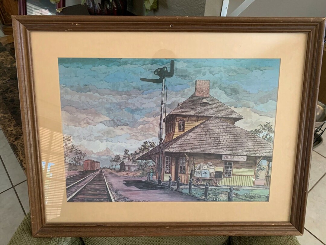 Vintage Shelburne Train Station Signed by Artist Framed Print 20" X 26 ...