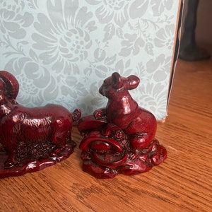 Set 4vintage Chinese Red Resin FENG SHUI Figurinesram, Mouse, Rooster ...