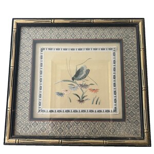 Vintage Set Embroidered Chinese Floral & Bug Art on Silk W Fabric ...
