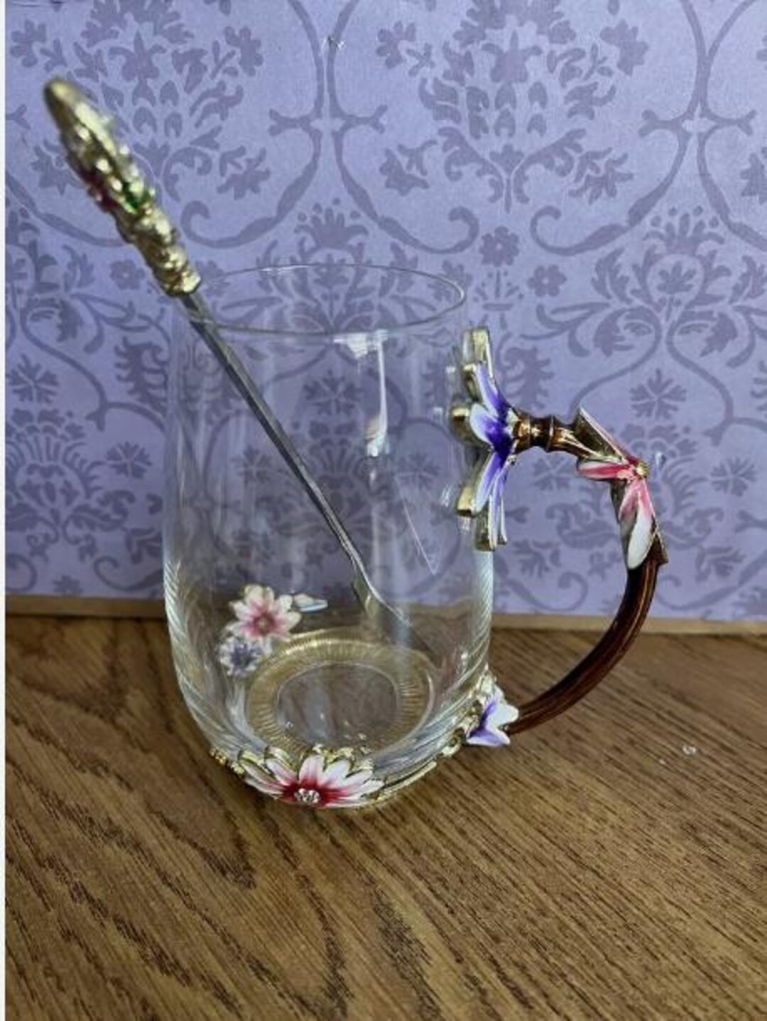 Vintage Arc France Glass Coffee/ Tea Cup W Enamel Jeweled Purple/pink ...