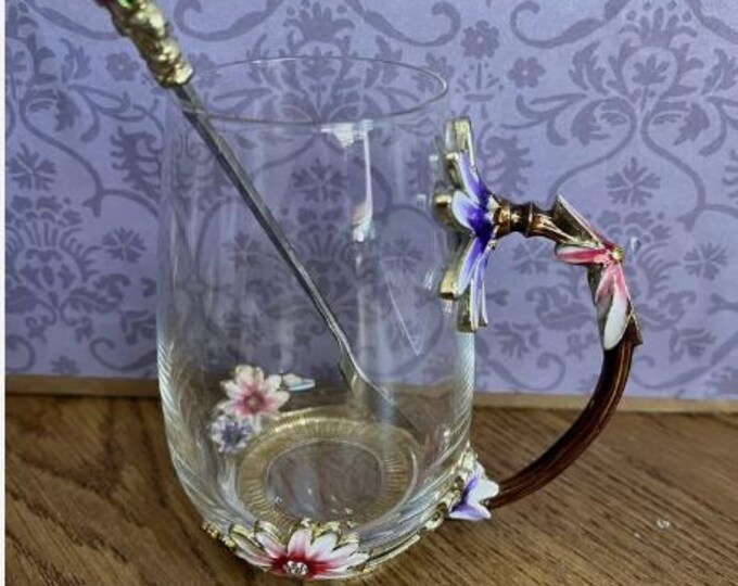 Vintage Arc France Glass Coffee/ Tea Cup W Enamel Jeweled Purple/pink ...