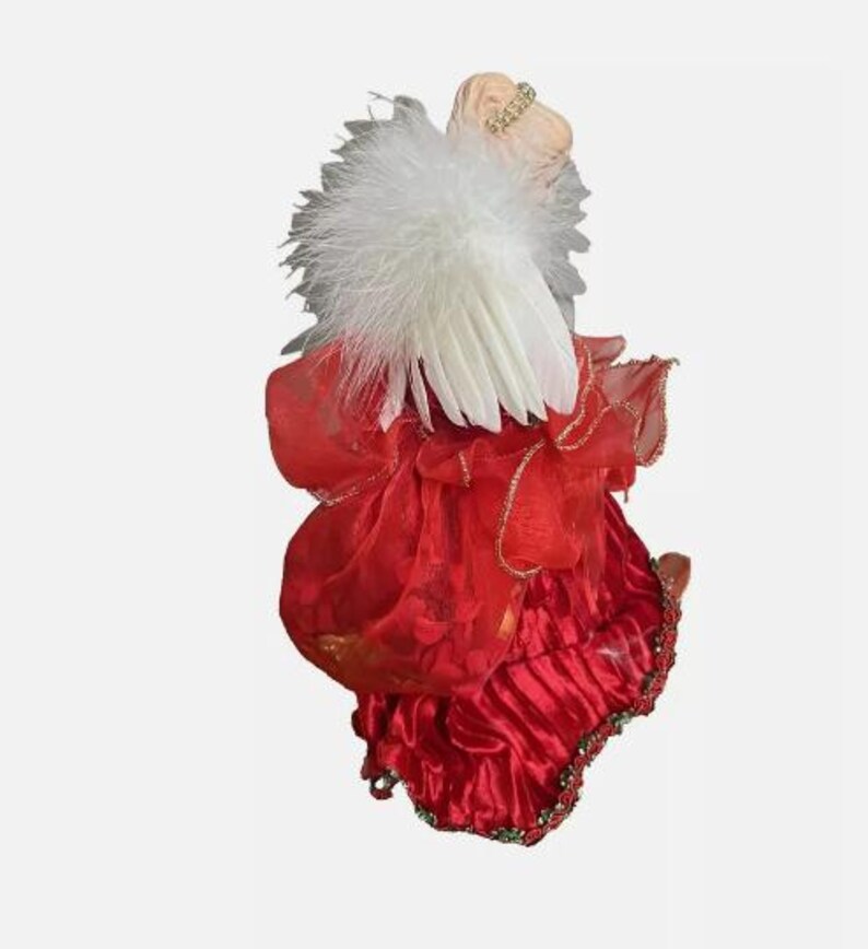 Vtg Red Christmas Angel 13" Dillards Figure Doll Real Feathers~orig Box ...