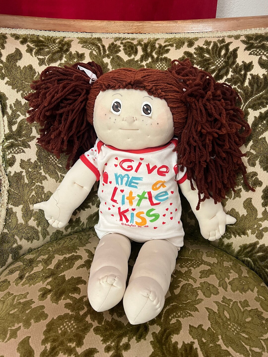 Vintage Handmade Cloth 21" Cabbage Patch Doll Like Rag Doll Brown Yarn ...
