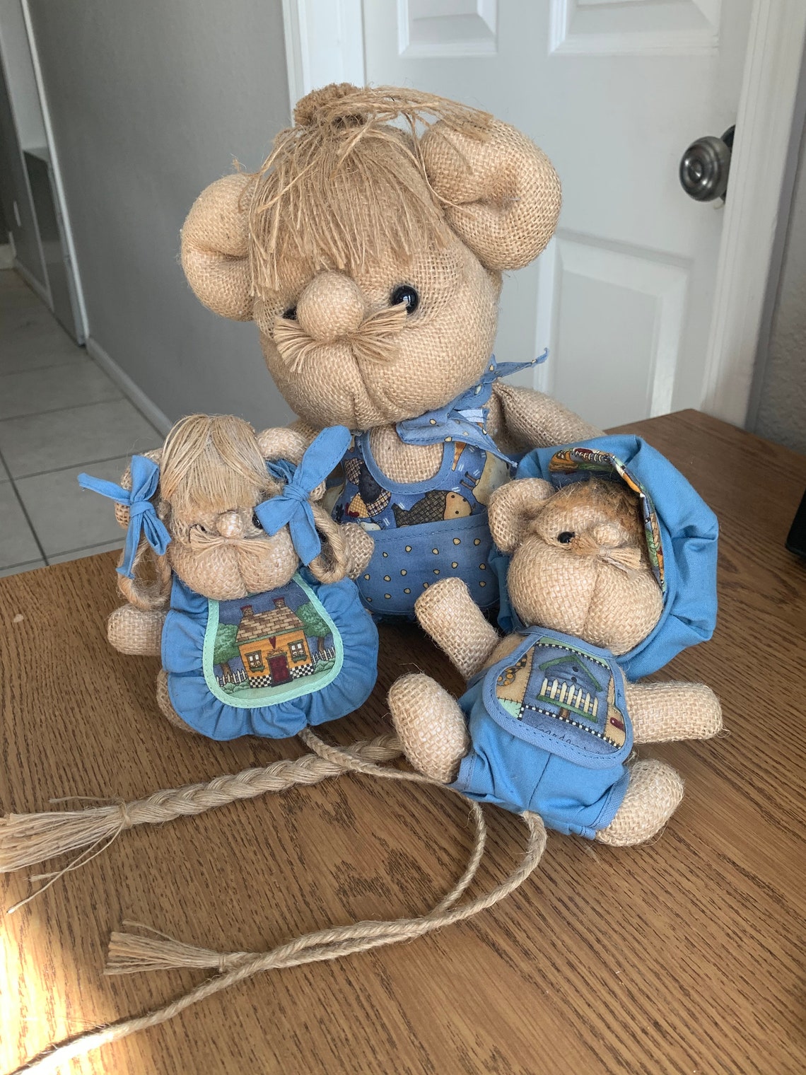 Vtg Set of 3 Handmade Burlap Broom Stuffed Mice Animals Family - Etsy